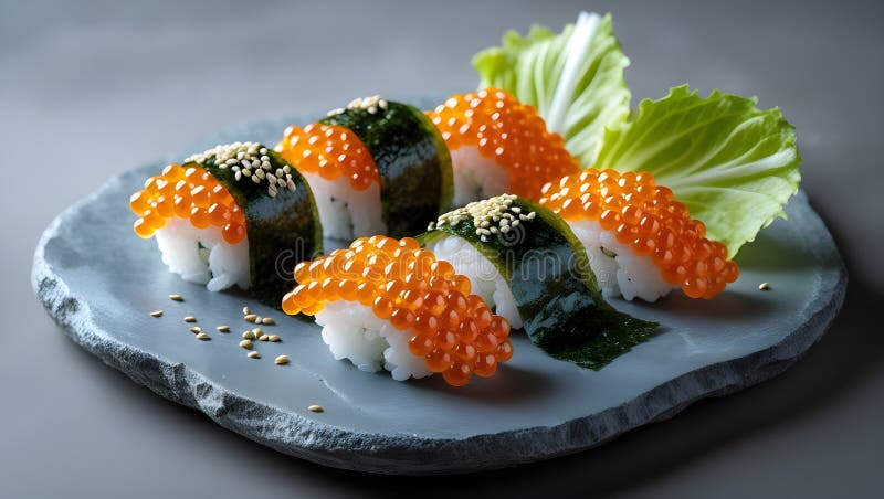 Premium Japanese Sushi with Bright Orange Roe Stock Illustration ...