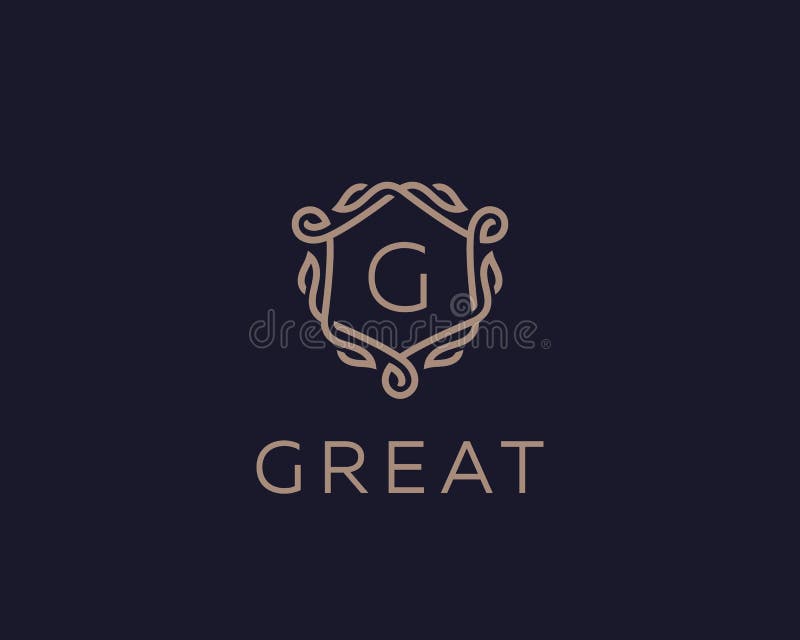 Premium Linear Shield Monogram Letter G Logotype. Elegant Crest Leaf ...