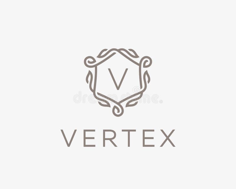 Premium Linear Shield Monogram Letter V Logotype. Elegant Crest Leaf ...