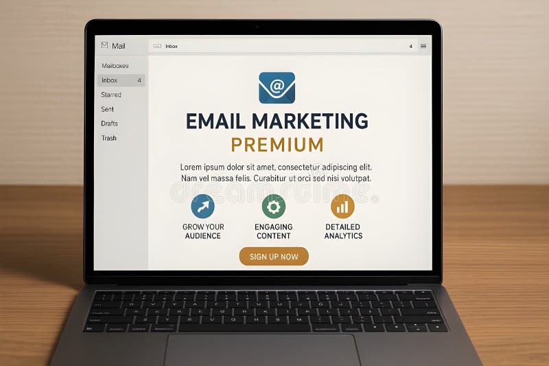 Premium Marketing Email Visual Layout Opened on Laptop. Generative AI ...