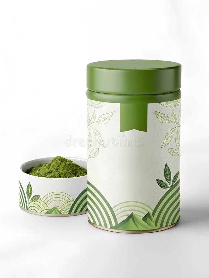 Premium Matcha Tea Packaging on a Clean Surface Highlighting Natural ...