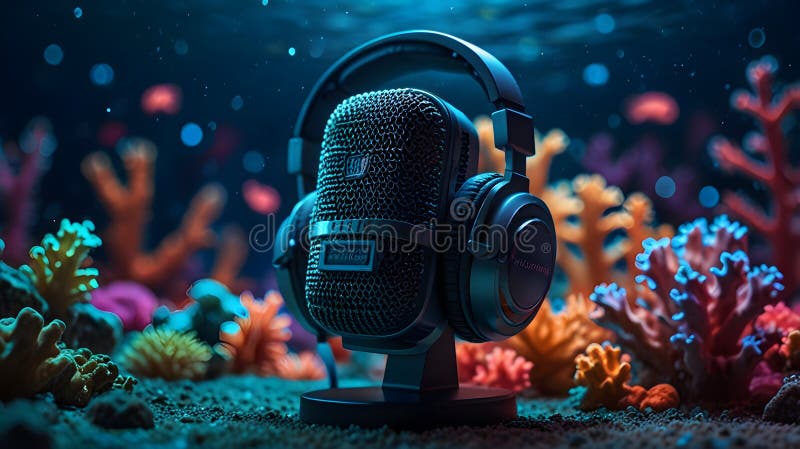 Premium Microphone Headset Ocean Scene Dark Blue Setting Stock ...