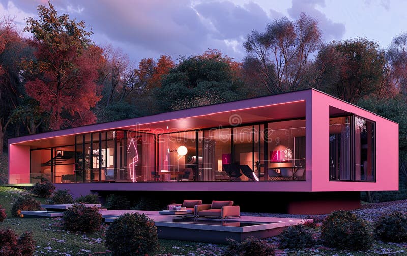 Premium Purple One-Story Modern Home -Generative Ai Stock Image - Image ...