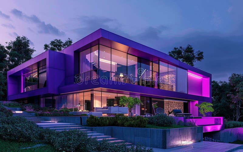Premium Purple One-Story Modern Home -Generative Ai Stock Photo - Image ...
