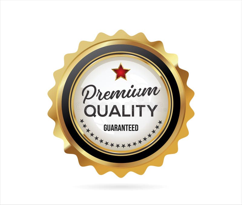 Premium Quality Badge with Gold Ribbon on White Background Stock Vector ...