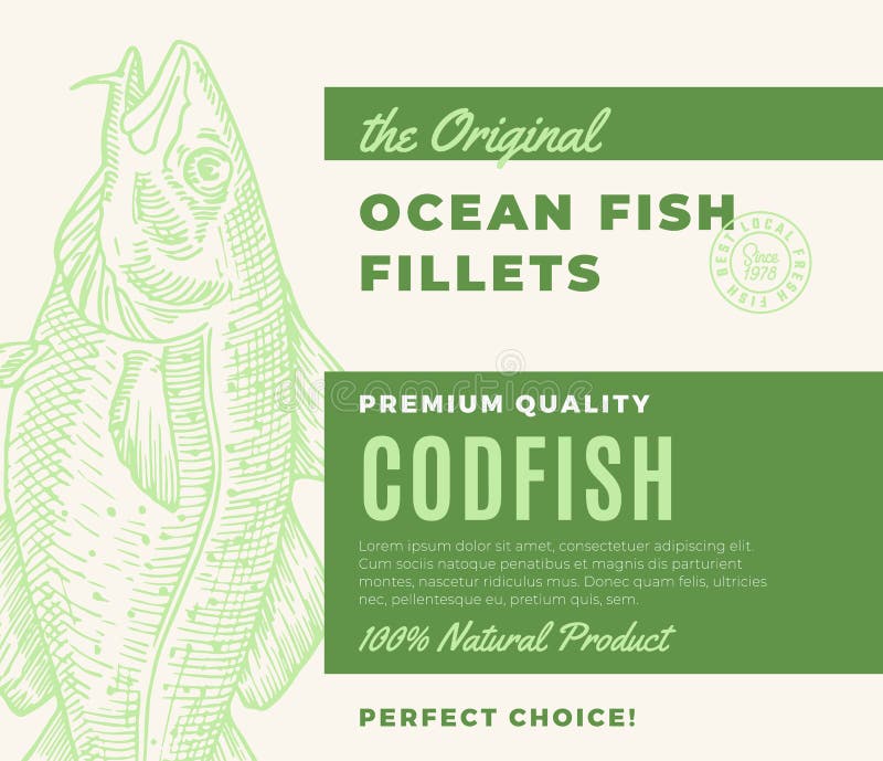 Premium Quality Fish Fillets. Abstract Vector Fish Packaging Design or ...