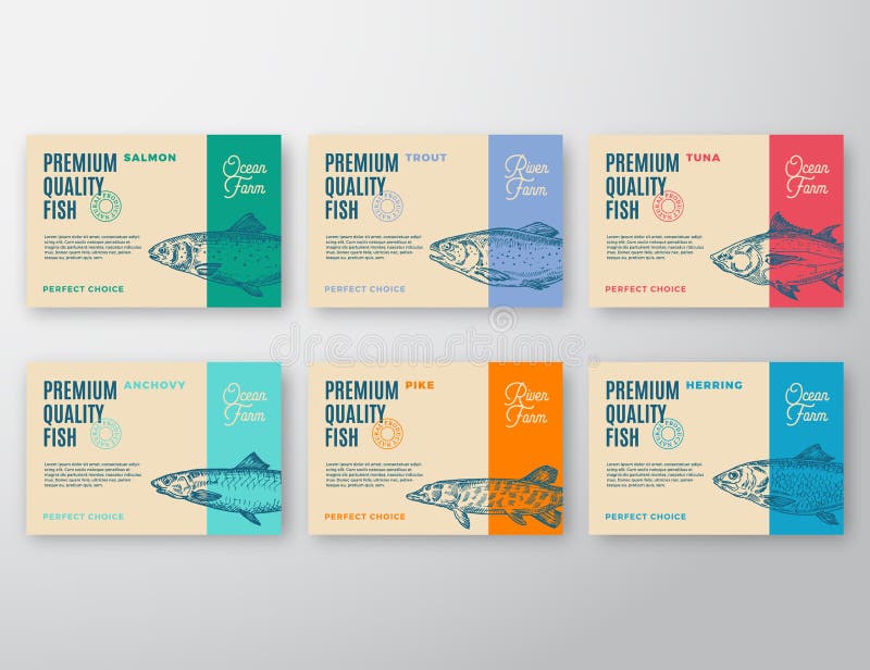 Fish Labels Set. Abstract Vector Packaging Design Layouts Collection ...