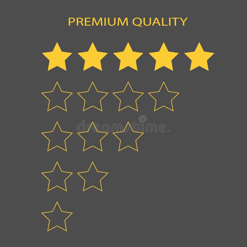 Premium Quality 5 Gold Rating Stars. Shapes of Five Vector Rank Empty ...