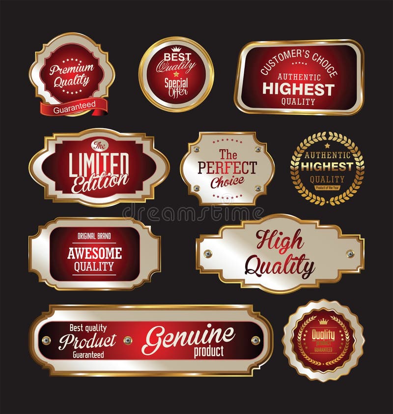Premium Quality Gold and Red Labels Stock Illustration - Illustration ...