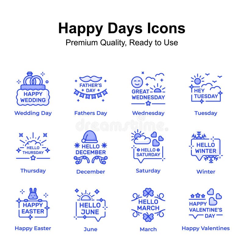 Premium Quality Happy Days Icons Set, Up for Premium Use Stock Vector ...