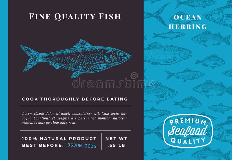 Fish Pattern Realistic Cardboard Container. Abstract Vector Seafood ...