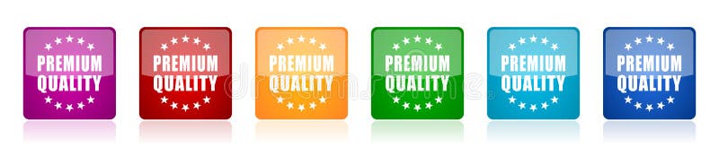 Premium Quality Icon Set, Colorful Square Glossy Vector Illustrations ...