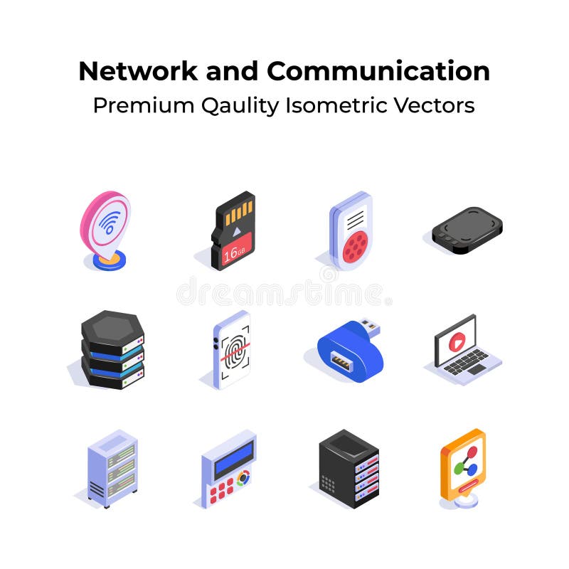 Premium Quality Network and Communication Isometric Icons Stock Vector ...