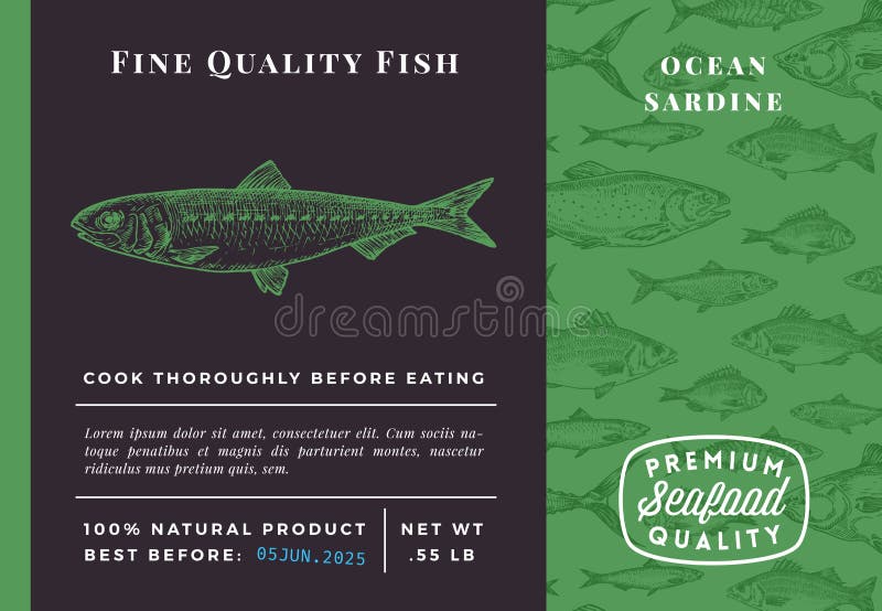 Premium Quality Ocean Sardine Abstract Vector Packaging Design or Label ...
