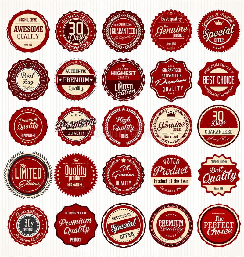 Premium, Quality Retro Vintage Red Labels Collection Stock Illustration ...