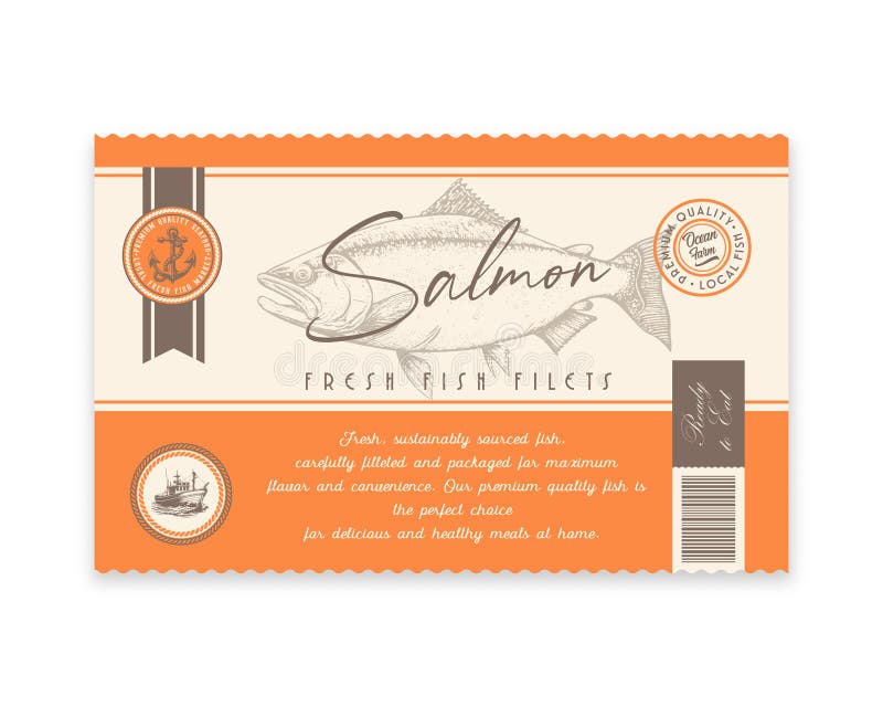 Premium Quality Salmon. Abstract Vector Fish Packaging Design or Label ...