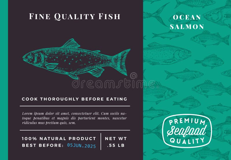 Wild Salmon Fillets Abstract Vector Packaging Label Design Template ...