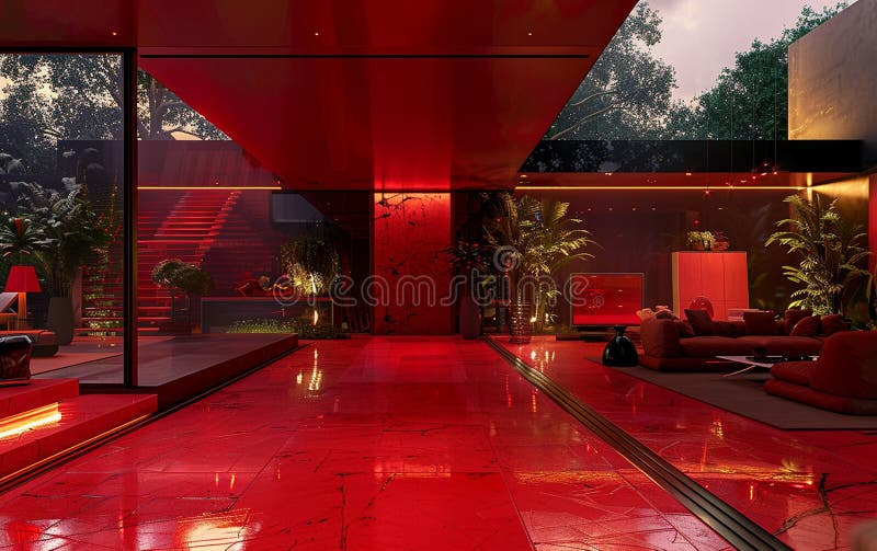 Premium Red Modern One-Floor House -Generative Ai Stock Photo - Image ...