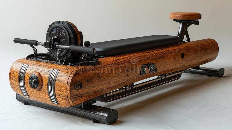 Luxury Handcrafted Rowing Machine with Polished Wood Finish Stock ...