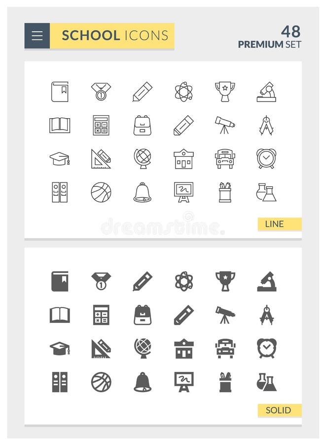 Premium School Solid and Line Vector Icon Set Stock Vector ...