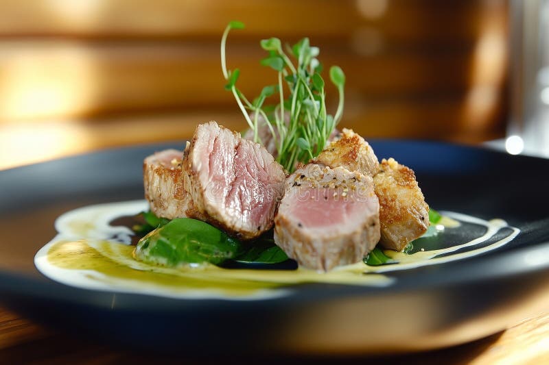 Premium Seared Meat Medallions with Microgreens in Contemporary Plating ...