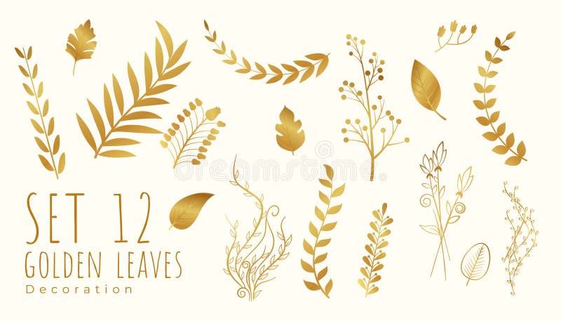 Premium Set of Golden Leaves Banner in Modern Style Stock Vector - Illustration of abstract ...