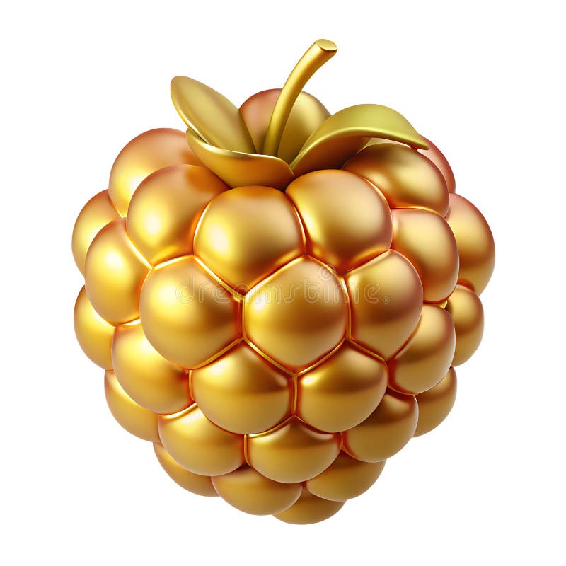 Golden Raspberry 3D Icon Isolated on White Background. Stock ...