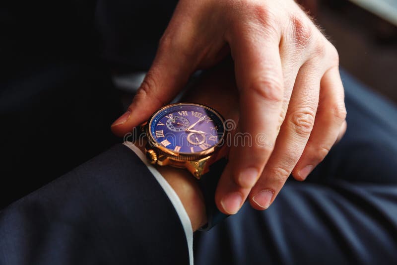 Premium Watch on a Men`s Hand Close-up Stock Image - Image of setup ...