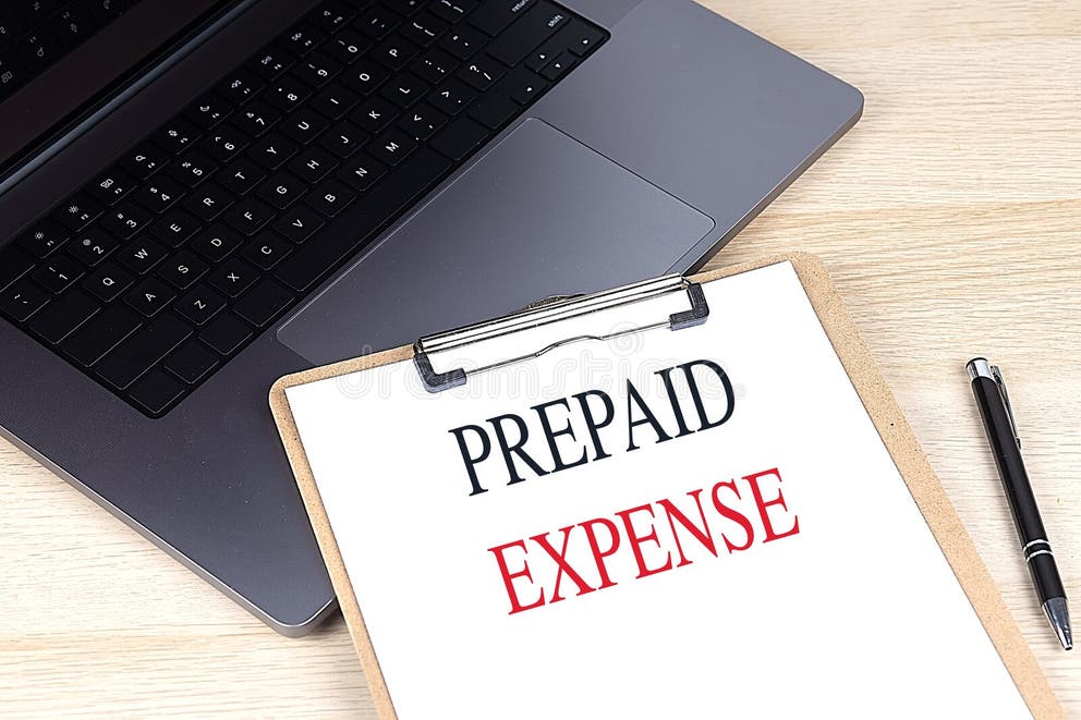 PREPAID EXPENSE Text on Clipboard on Laptop Stock Photo - Image of ...