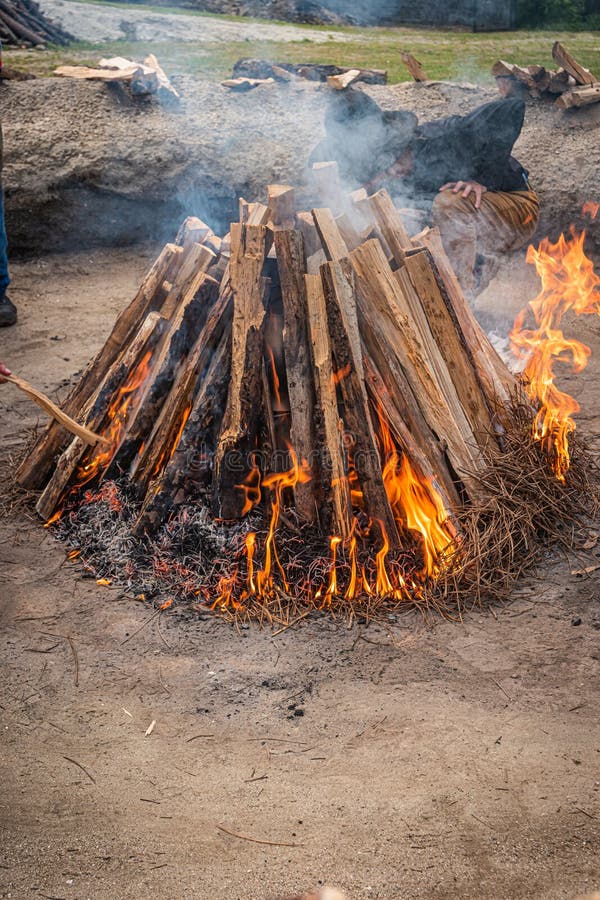 Preparation of the Bonfire during the Cooking Process of the Black Clay ...