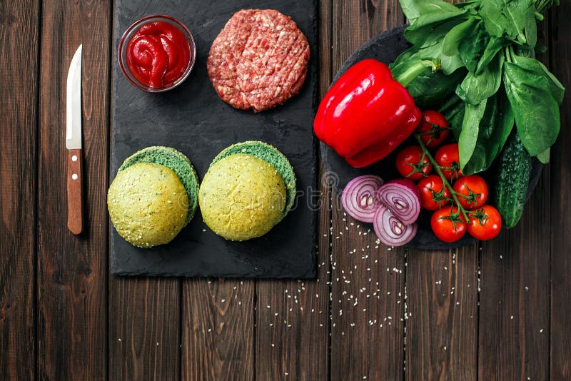 Preparation of burger stock image. Image of making, kitchen - 110154547
