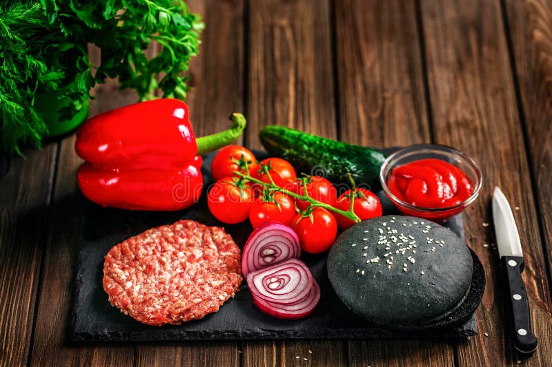 Preparation of burger stock image. Image of meal, preparing - 92837851