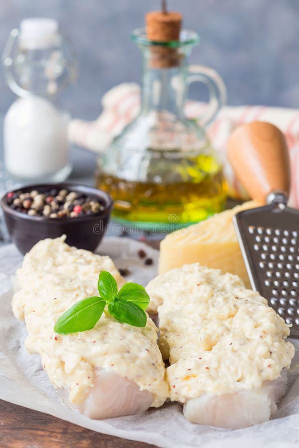 Preparation of Cod Fillet Under Cheese, Mustard, Pepper and Cream Crust ...