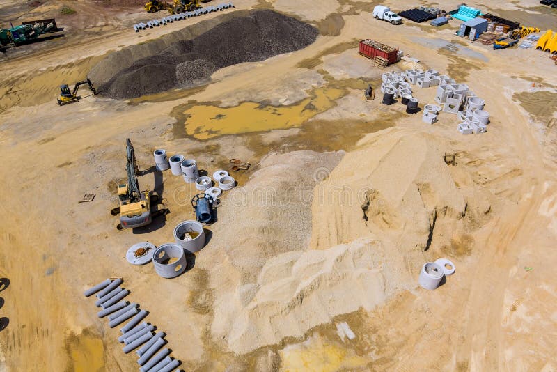 Preparation Construction Site for Concrete Sewer Piles on a Stacking ...