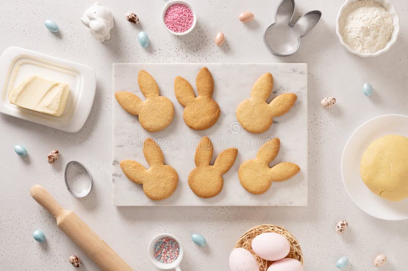 Preparation and Cook Easter Cookies, Cookie Cutters, Raw Dough. Top ...