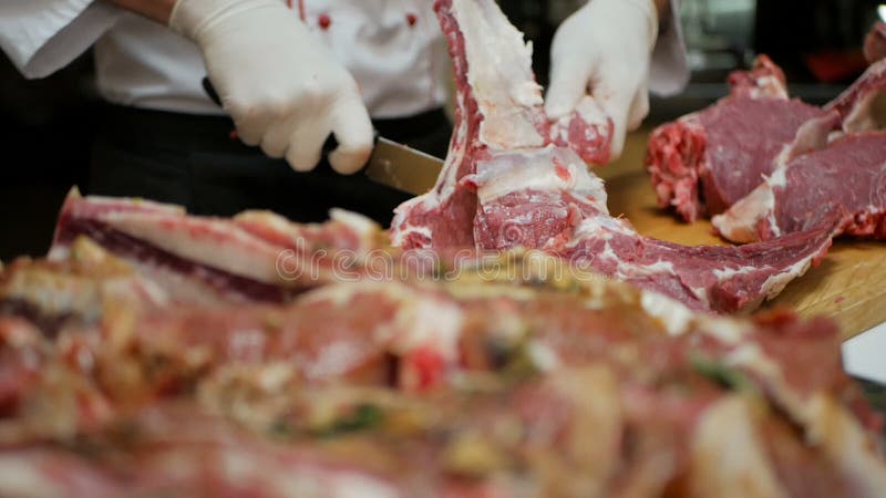 Preparation for Cooking. the Chef Carving the Beef Stock Footage ...