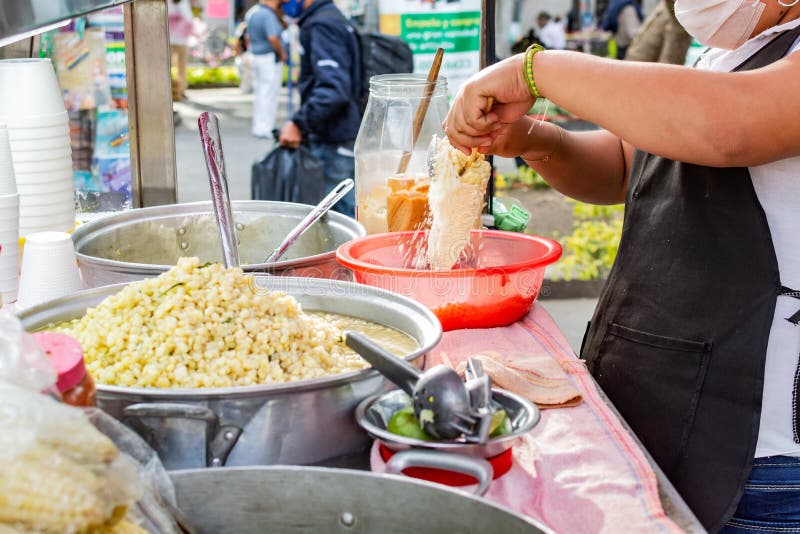 Preparation of Corn in a Mexican Street Stall. Stock Photo - Image of ...