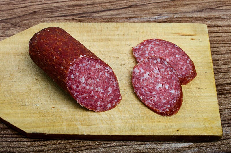 Cold Cuts with Sausage and Bread Stock Image - Image of board, knife ...