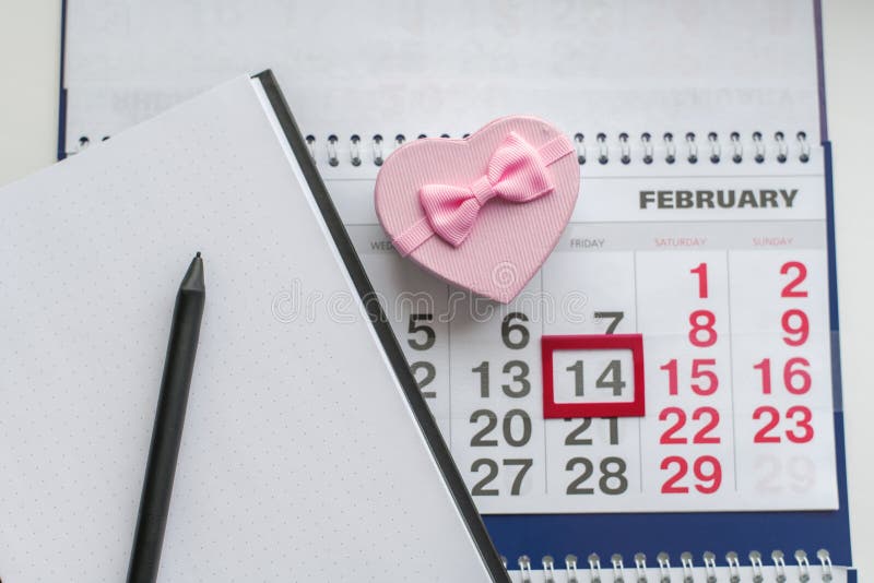 Preparation for February 14, Planner, Calendar, Pink Gift Box Stock ...
