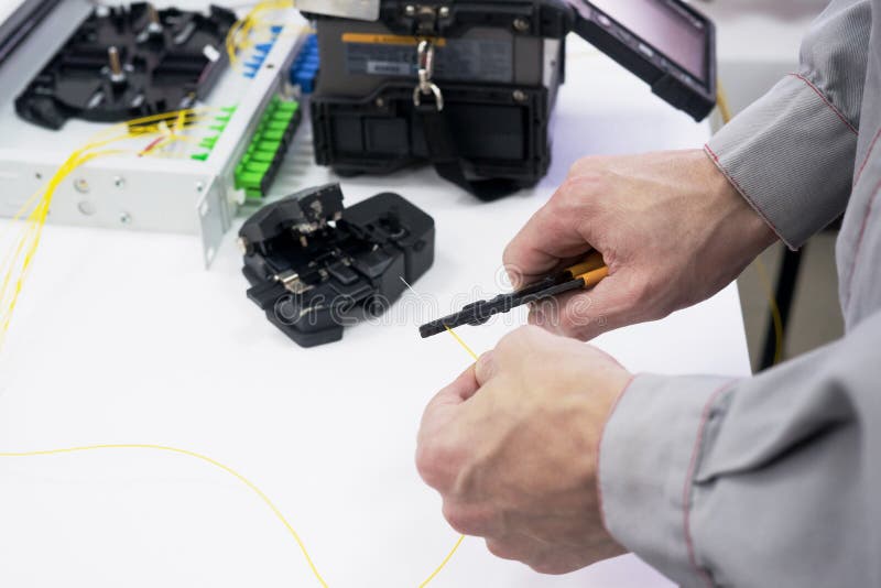 Splicing the Fiber Optic Cable on Spice Tray Stock Photo - Image of ...