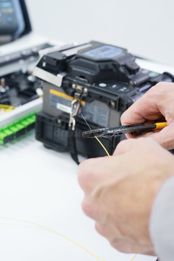 Preparation Fibers Ends. Strip the Fiber Optic Cable Stock Photo ...