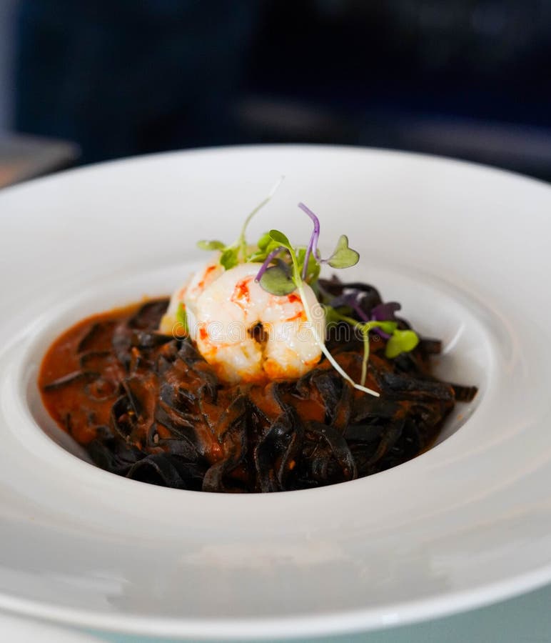 Preparation of Fish Noodles with Prawns Gourmet Version Stock Photo ...