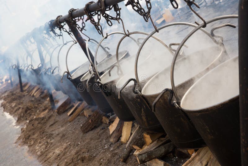 Preparation Food Boilers Open Fire Traditional Style Stock Photos ...