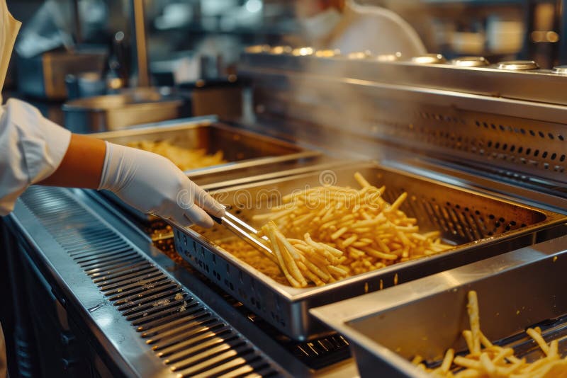 Preparation of French Fries in a Professional Kitchen Stock ...