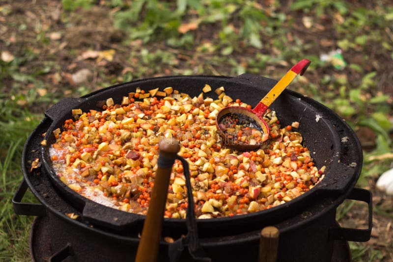 Preparation of Fruit and Berry Jam in the Open Air Stock Photo - Image ...