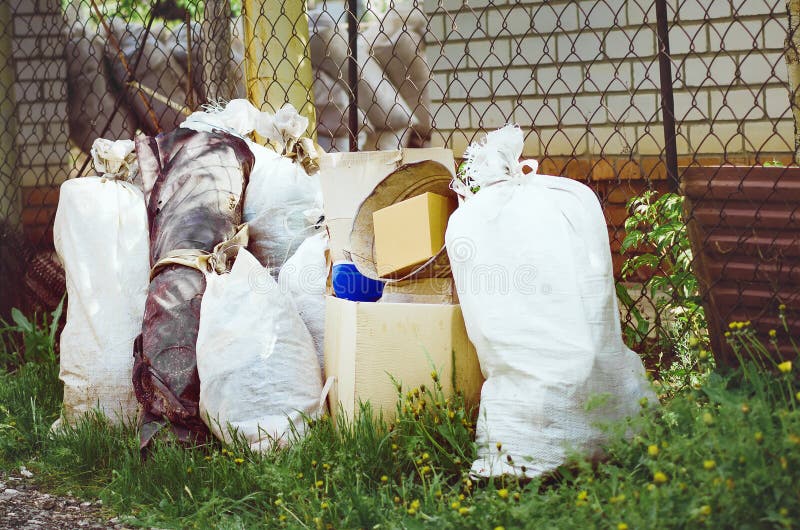 Preparation for Garbage Collection in a Summer Cottage, Russia. Stack ...