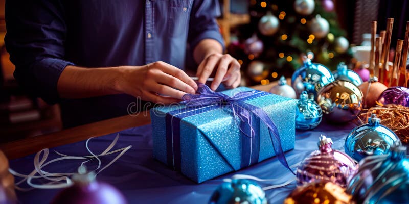 Preparation of Gifts and Gift Wrapping. Generative AI Stock Photo ...