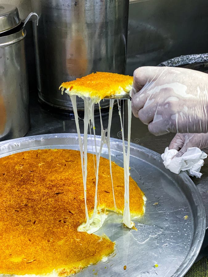 Preparation of Knafeh or Kanafeh Stock Photo - Image of style, united ...