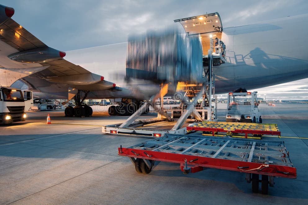 Preparation Large Cargo Airplane before Flight Stock Photo - Image of ...