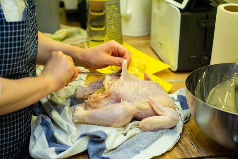 Preparation of Large Chicken for Baking for a Festive Dinner. Stock ...